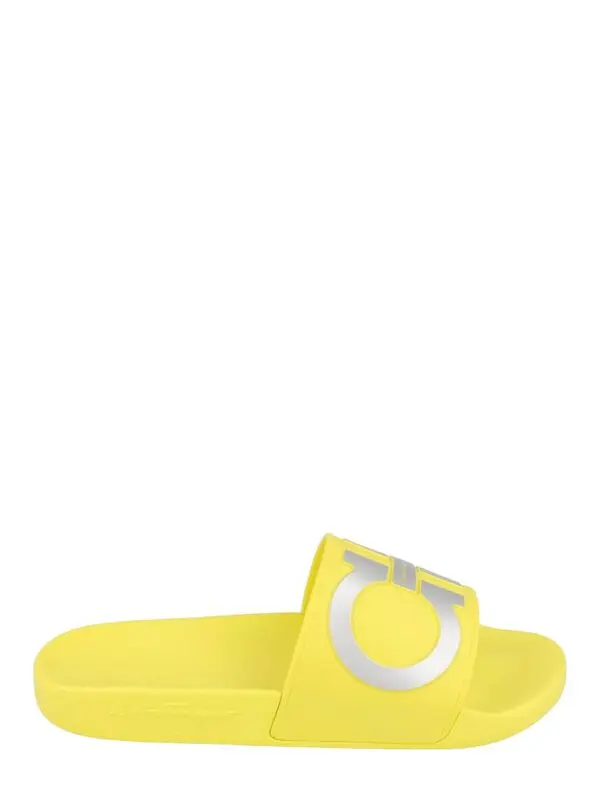 FERRAGAMO Groovy Dual Gancini Slides - Yellow