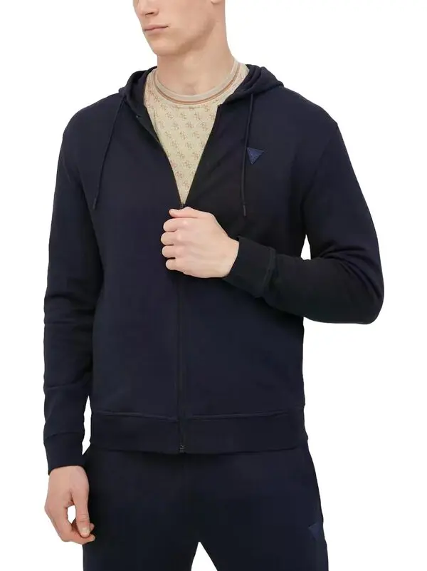 Guess Logo-patch Zip-up Hoodie - Blue
