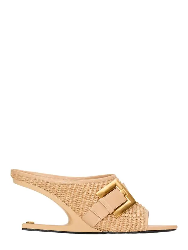 Balmain Anthem Raffia Mules - Beige