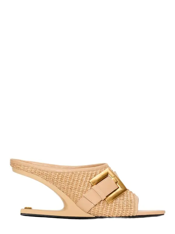 Balmain Anthem Raffia Mules - Beige