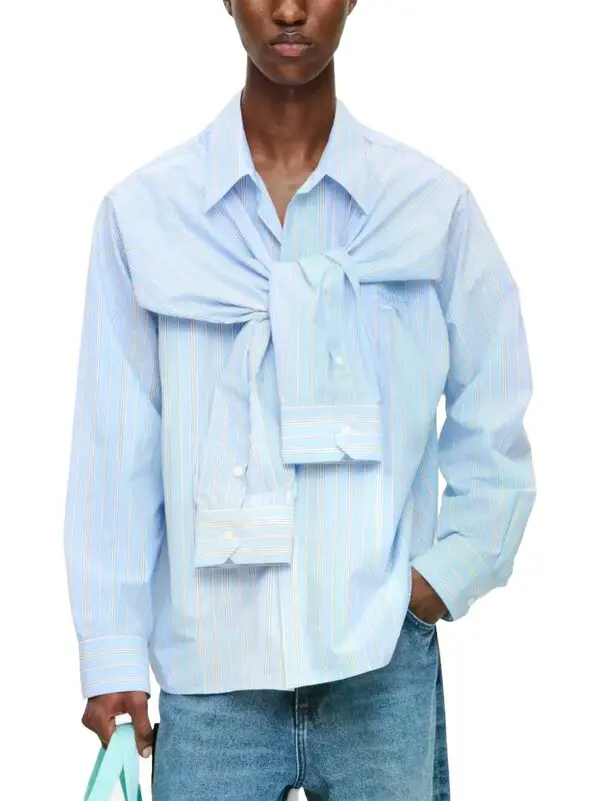 CHARLES JEFFREY Stripe-print Knotted-detail Shirt - Blue