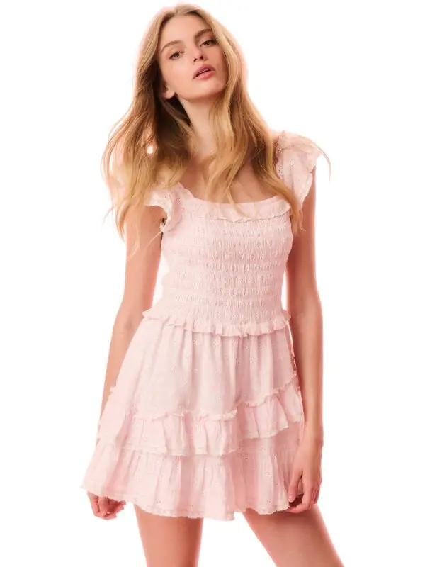 LoveShackFancy Aline Gingham Eyelet Dress - Angel Pink