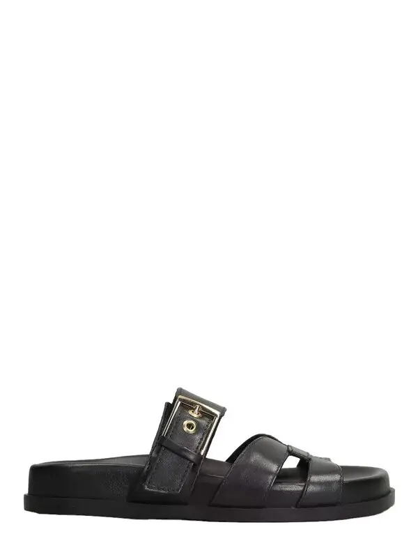 AREZZO Buckle-fastening Leather Flat Sandals - Black