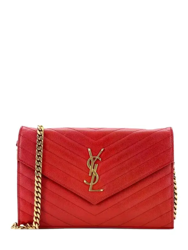 Saint Laurent Classic Monogram Wallet On Chain - Red
