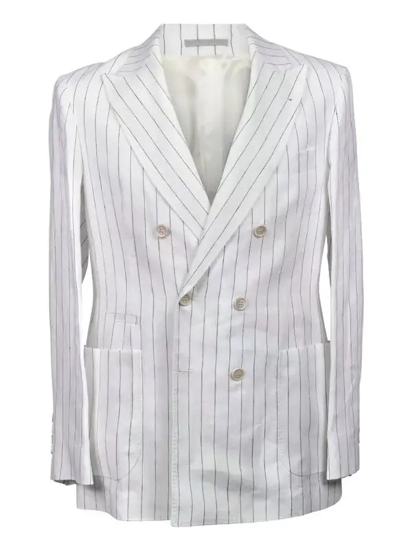 Brunello Cucinelli Pinstripe-pattern Double-breasted Blazer - White