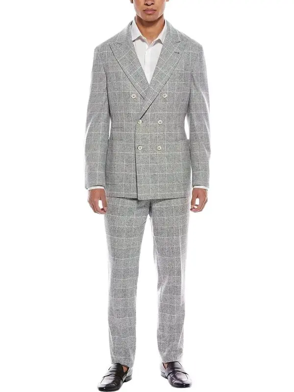 Brunello Cucinelli Double-breasted Checkered Suit - Grey