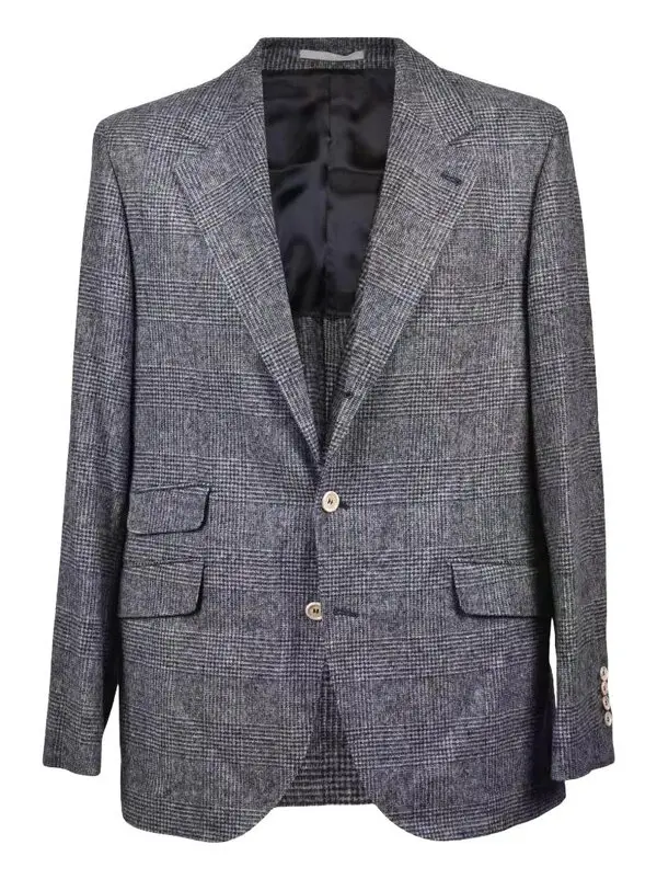 Brunello Cucinelli Check-pattern Single-breasted Blazer - Blue