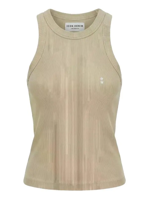 ICON DENIM LOS ANGELES Ribbed-knit Star-embroidered Tank Top - Neutrals