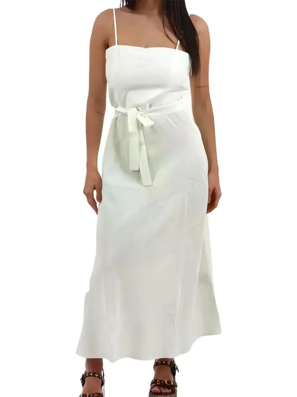 Marella Belted Spaghetti-strap Dress - White