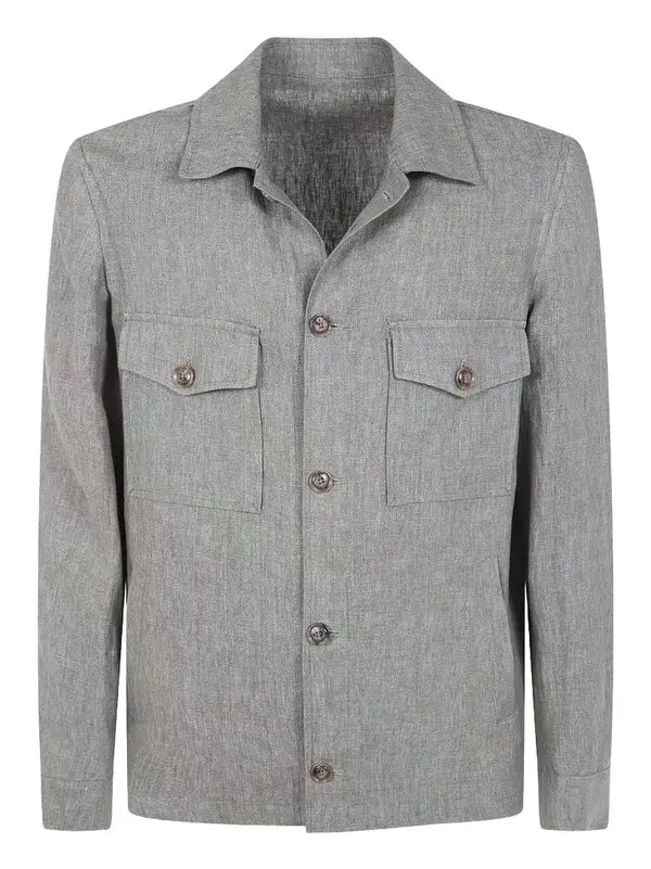 BARBA NAPOLI Linen Shirt Jacket - Grey