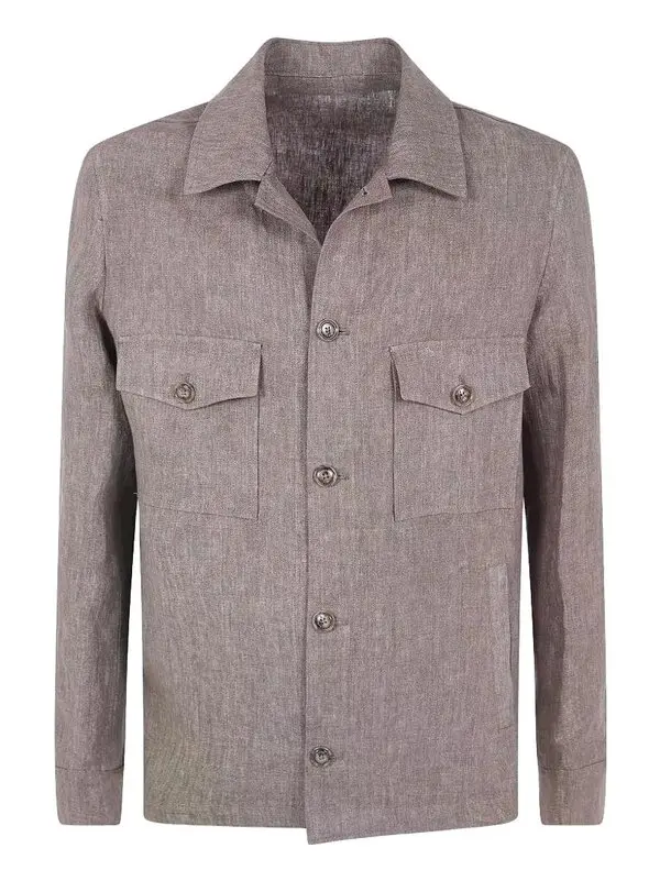 BARBA NAPOLI Linen Button-up Shirt Jacket - Brown