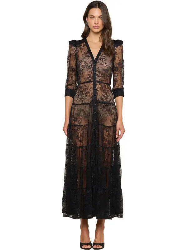 L'Agence Seraphina Lace Tiered Maxi Dress - Black