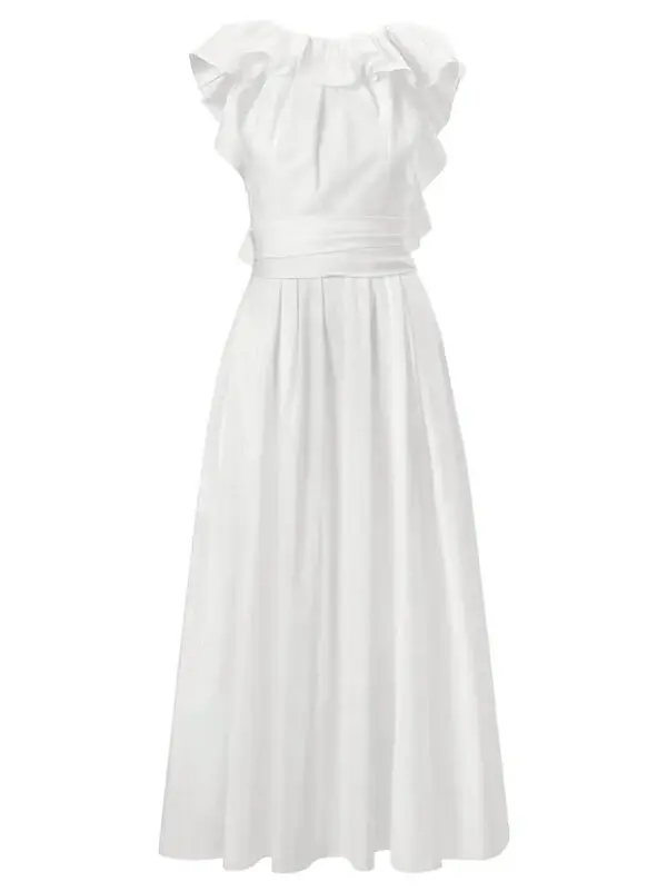 Carolina Herrera Ruffled Neckline Midi Dress - White