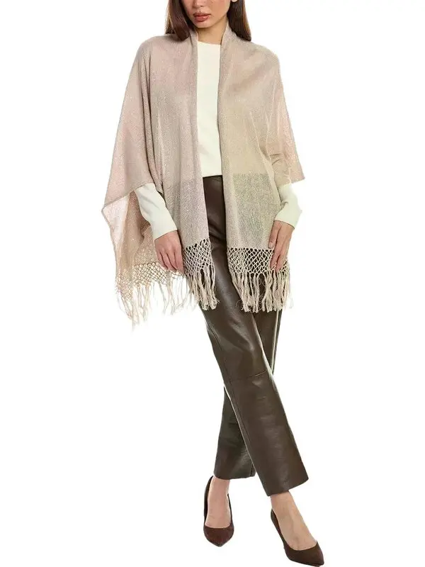Brunello Cucinelli Knitted Shawl With Sequin Embellishment And Fringe - Neutrals