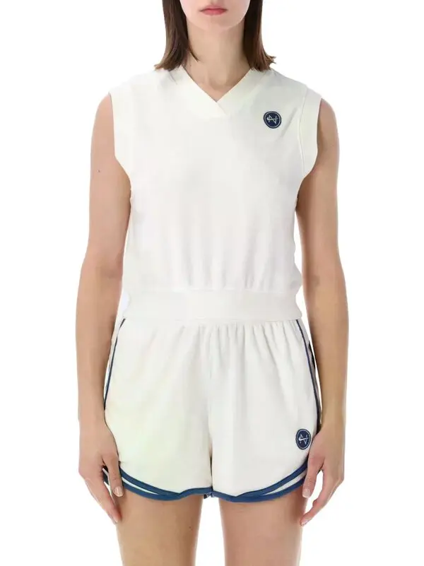 Nike Chill Terry Logo-patch V-neck Top - Neutrals
