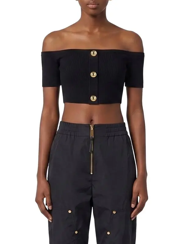 Elisabetta Franchi Off-the-shoulder Cropped Top - Black