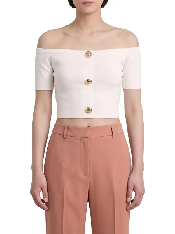 Elisabetta Franchi Off-the-shoulder Cropped Top - Ivory