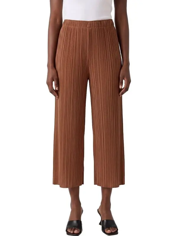 Issey Miyake Cropped Pleated Trousers - Brown