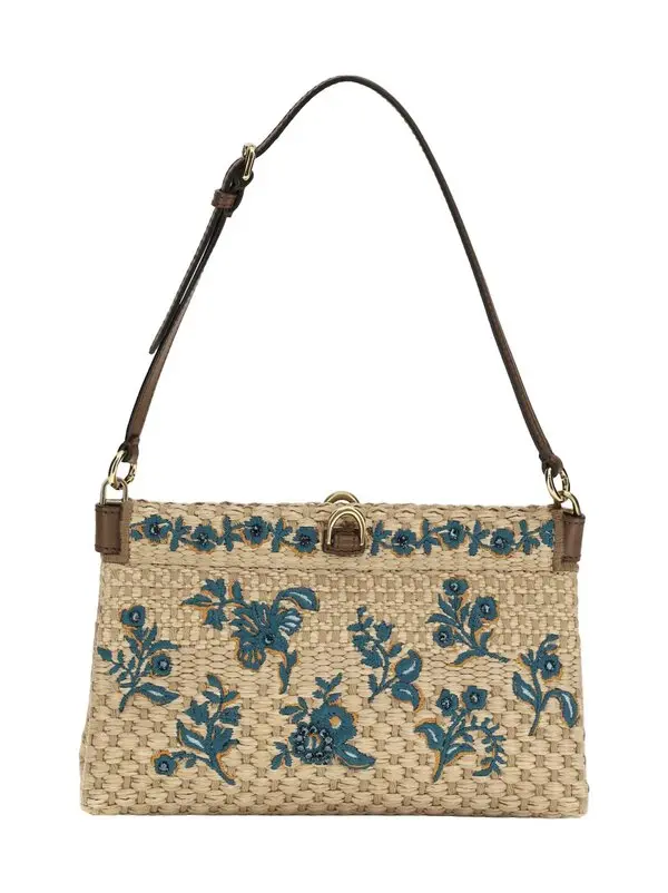 Etro Embroidered Raffia Mini Bag - Sky Blue