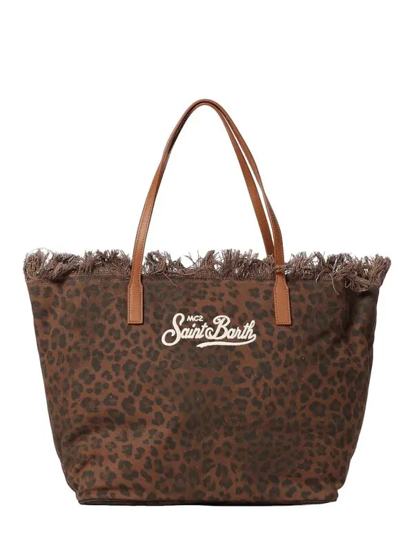 MC2 SAINT BARTH Cotton Blend Shoulder Bag With Logo And Fringe - Brown