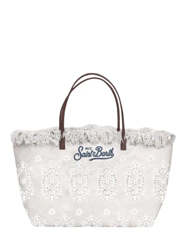 MC2 SAINT BARTH Cotton Blend Shoulder Bag With Logo And Fringe - White 1