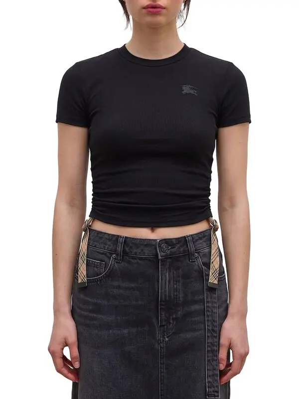 Burberry Ribbed T-shirt With Drawstring Detail - Black