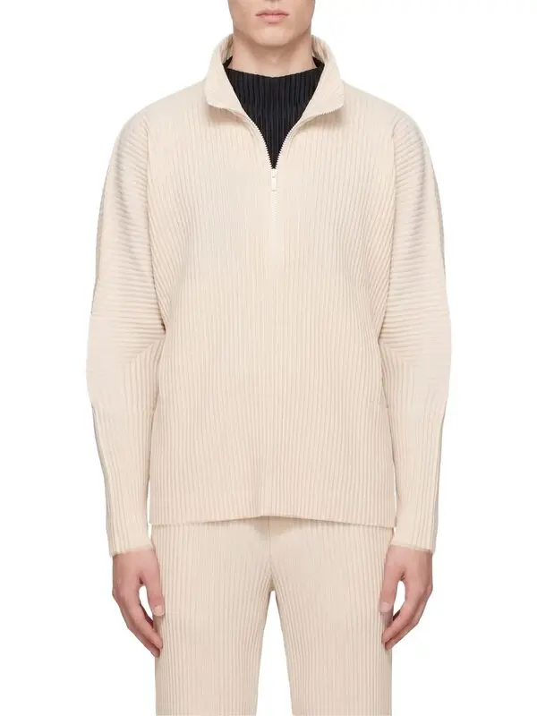 Issey Miyake Homme Plissé Quarter Zip Pullover - Beige