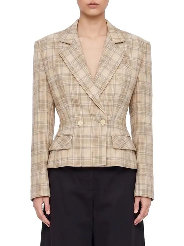 Magda Butrym Double-breasted Plaid Blazer - Cream