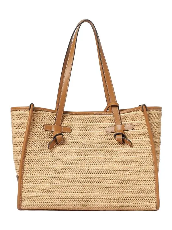 GIANNI CHIARINI Woven Tote Bag With Leather Trim - Beige