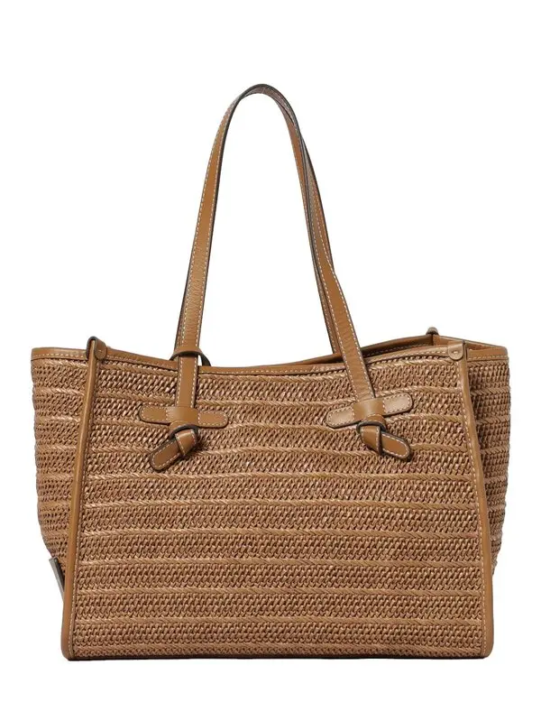 GIANNI CHIARINI Woven Tote Bag With Leather Trim - Camel