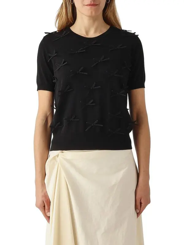 MEIMEIJ Viscose Knit Jumper With Bow Embellishments - Black