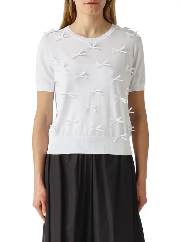MEIMEIJ Viscose Knit Jumper With Bow Embellishments - White