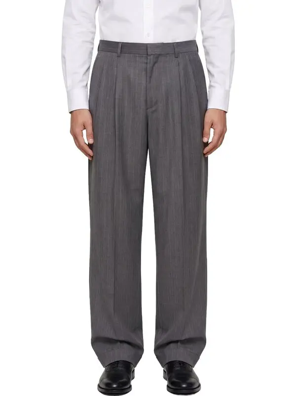 SUNFLOWER Striped Wool Wide-leg Trousers - Grey