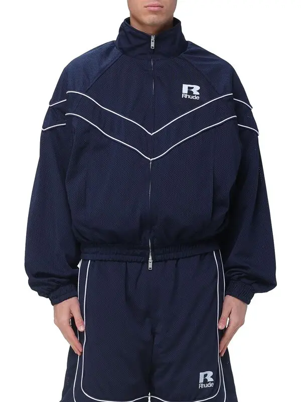 Rhude Cropped Bomber Jacket With High Neck And Contrast Logo - Blue