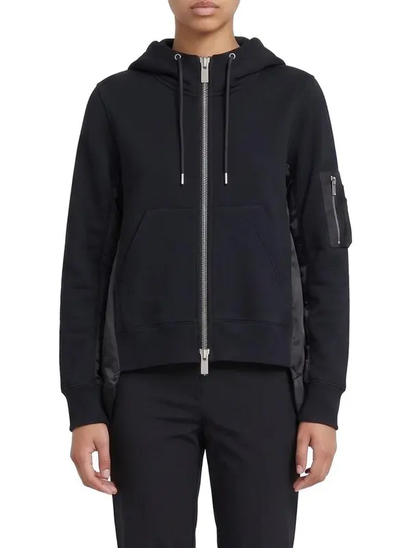 Sacai Zip-up Hooded Sweatshirt - Black
