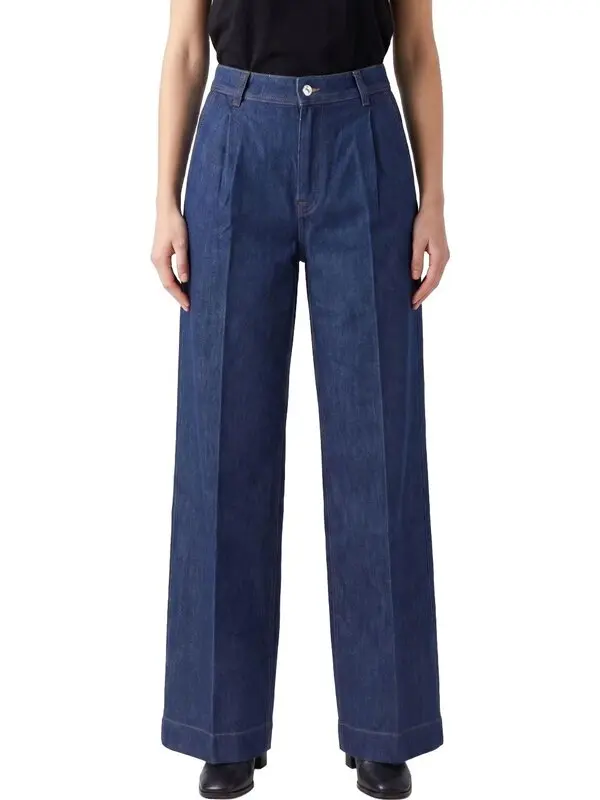 7 For All Mankind Pleated Wide Leg Jeans - Blue