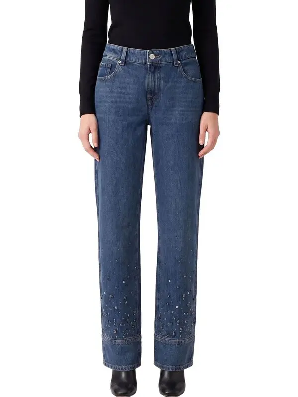 7 For All Mankind Embellished Straight Leg Jeans - Blue