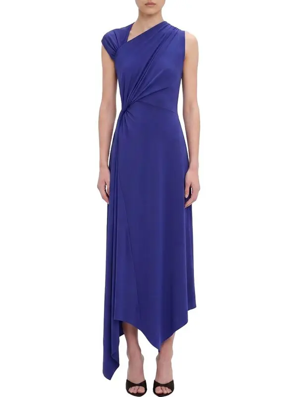 Victoria Beckham Asymmetrical Draped Midi Dress - Blue