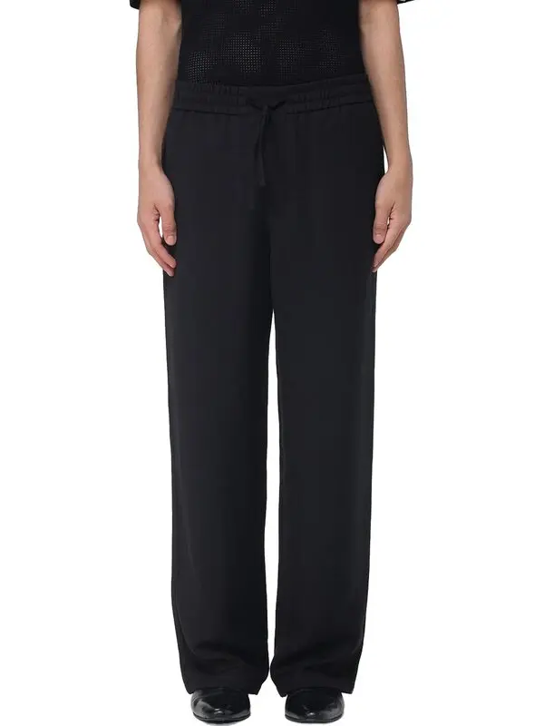 Ami Wide Leg Drawstring Trousers - Black