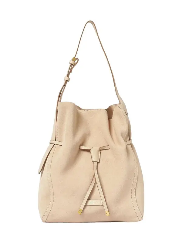 GIANNI CHIARINI Suede Drawstring Shoulder Bag - Beige