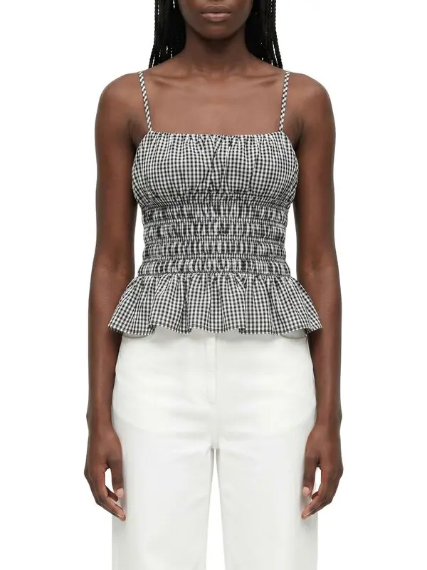 Michael Kors Gingham Smocked Peplum Top - Black