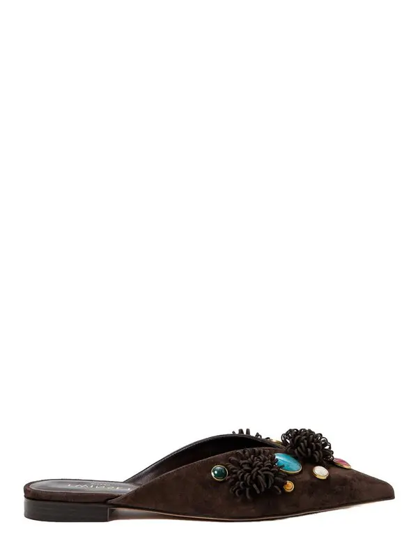 TWINSET Embellished Flat Mules - Coffee