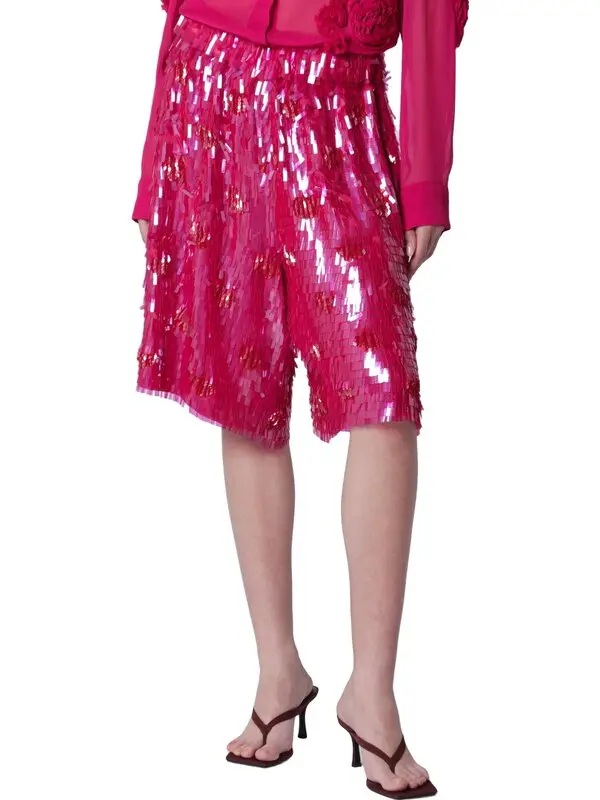 Dries Van Noten Silk Bermuda Shorts With Sequins - Pink