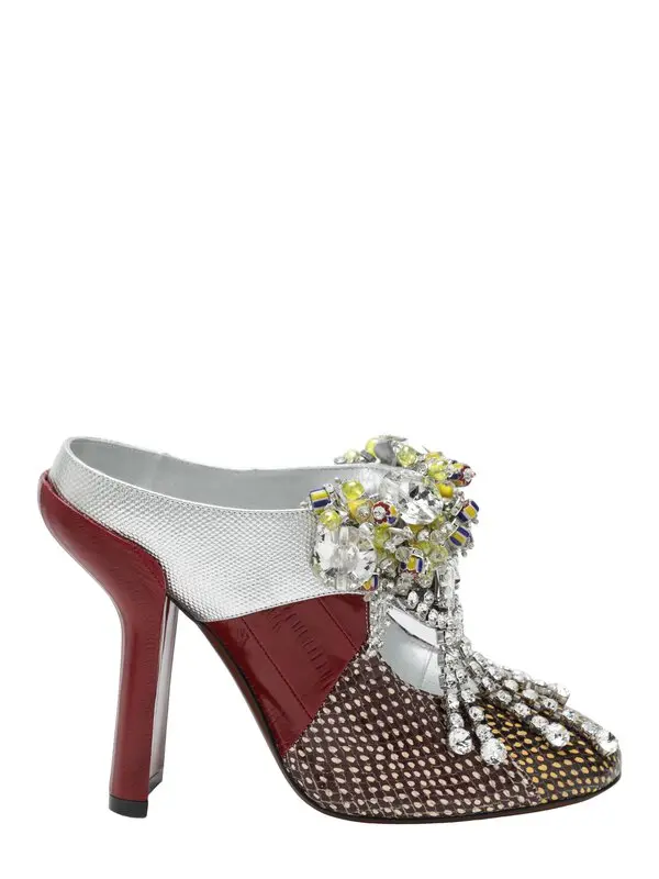 Dries Van Noten Patchwork Leather Mules With Crystal Embellishment - Burgundy