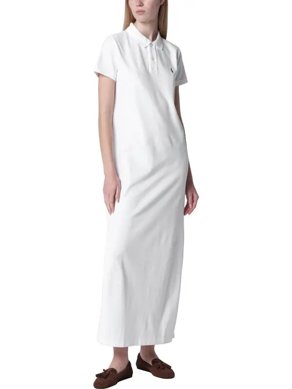 Polo Ralph Lauren Long Cotton Dress With Logo - White