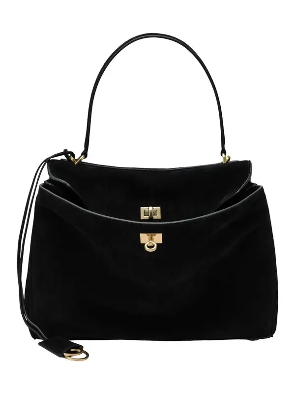 Balenciaga Medium Rodeo Bag In Suede Calfskin - Black