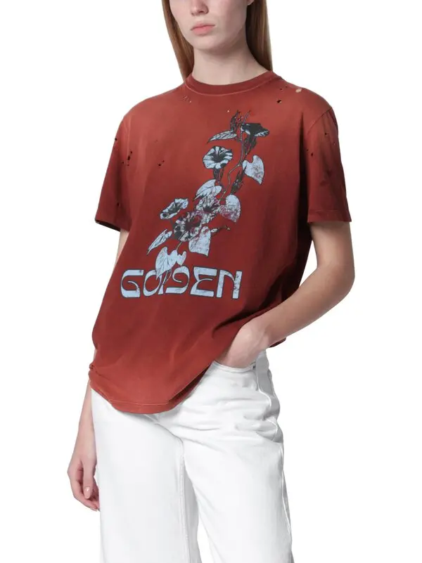 GOLDEN GOOSE Floral Print Cotton T-shirt - Red