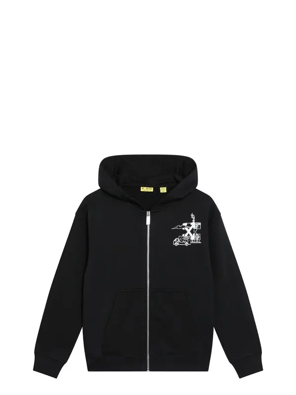 Off-White Cotton Zip Hoodie With Logo Prints - Black