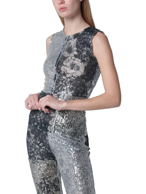 MAISON MARGIELA Floral Sequin Sleeveless Top - Light Blue