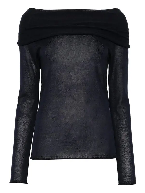 ROBERTO COLLINA Off-the-shoulder Semi-sheer Sweater - Blue